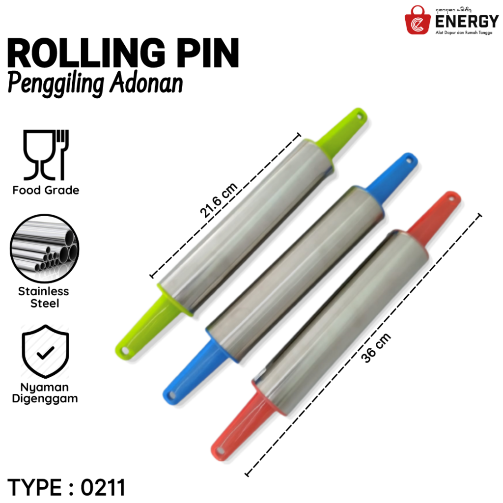 ROLLING PIN STAINLESS STEEL - Energy Bali