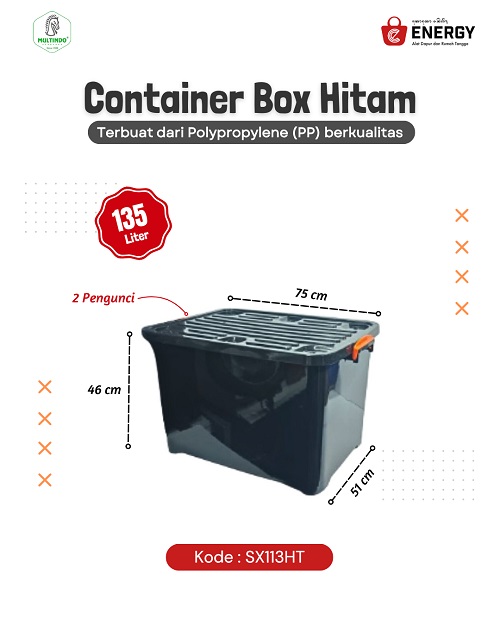 MULTINDO CONTAINER BOX HITAM 135 LITER - Energy Bali
