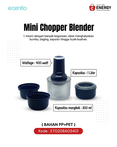 ECENTIO MINI CHOPPER BLENDER+MANGKOK - Energy Bali